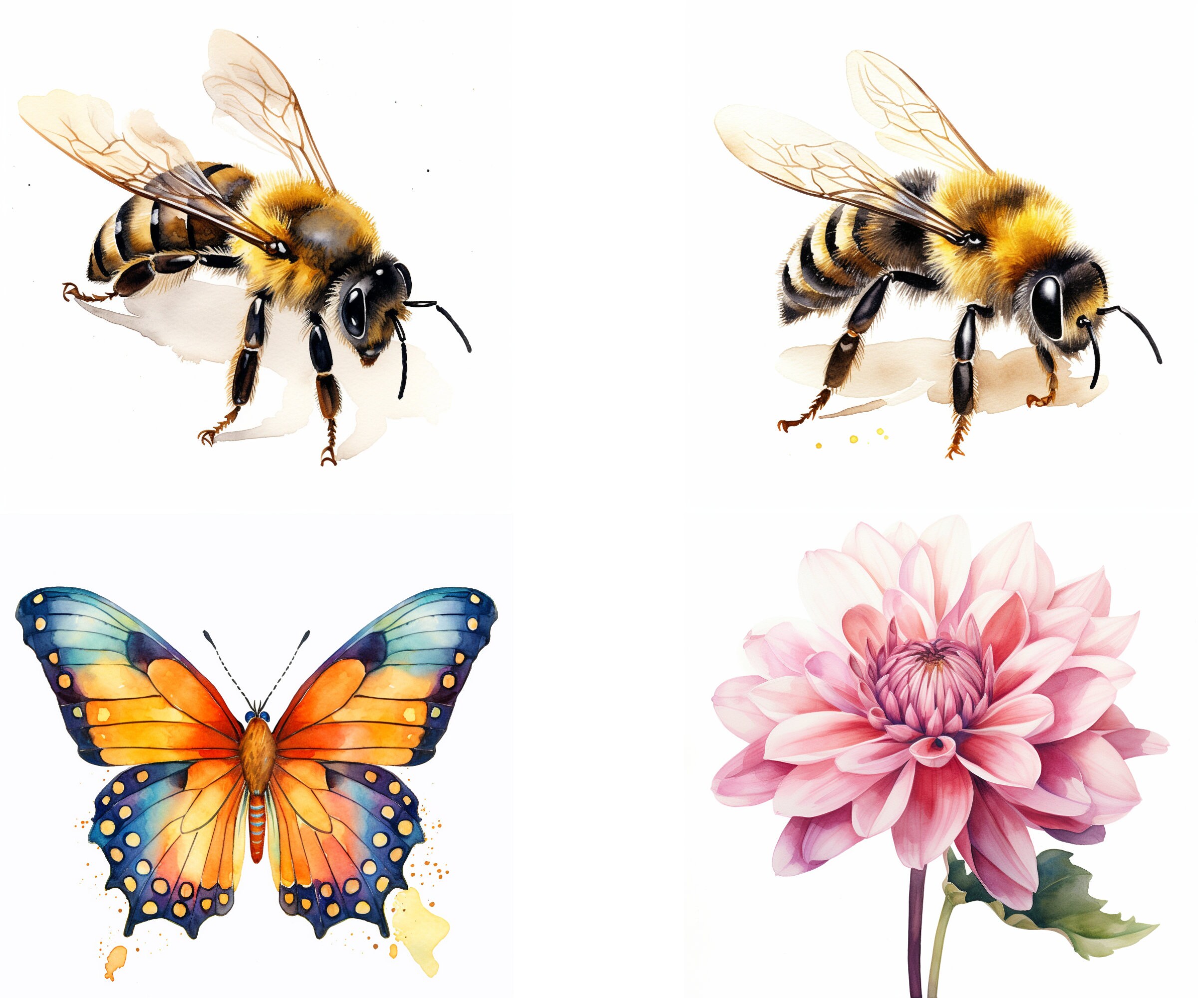 Cute Watercolor Bees Clipart Bundle 20 High Quality Images Etsy