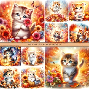 Cute Fall Kittens Clipart Bundle, Autumn Cat, Cats, Kittens, Watercolor ...