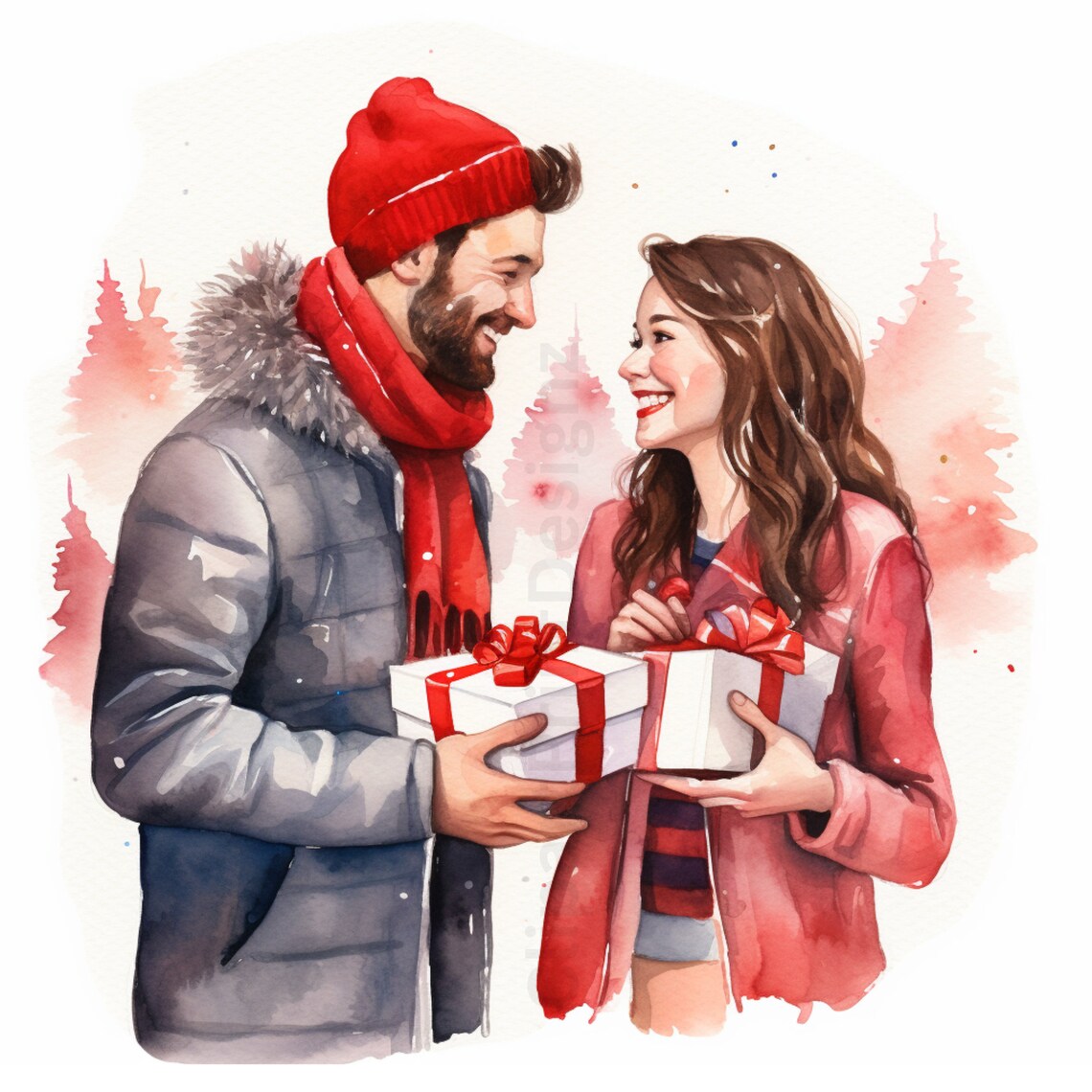 30 Red Watercolor Valentines Day Clipart Cute Romantic Couple - Etsy