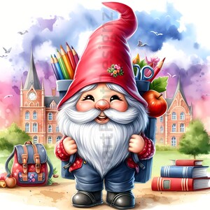 Cute Back to School Gnomes Clipart Bundle, Watercolor Gnome Clip Art ...