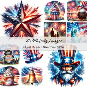 4th July Clipart Bundle, Watercolor Patriotic Clip Art, High Quality ...