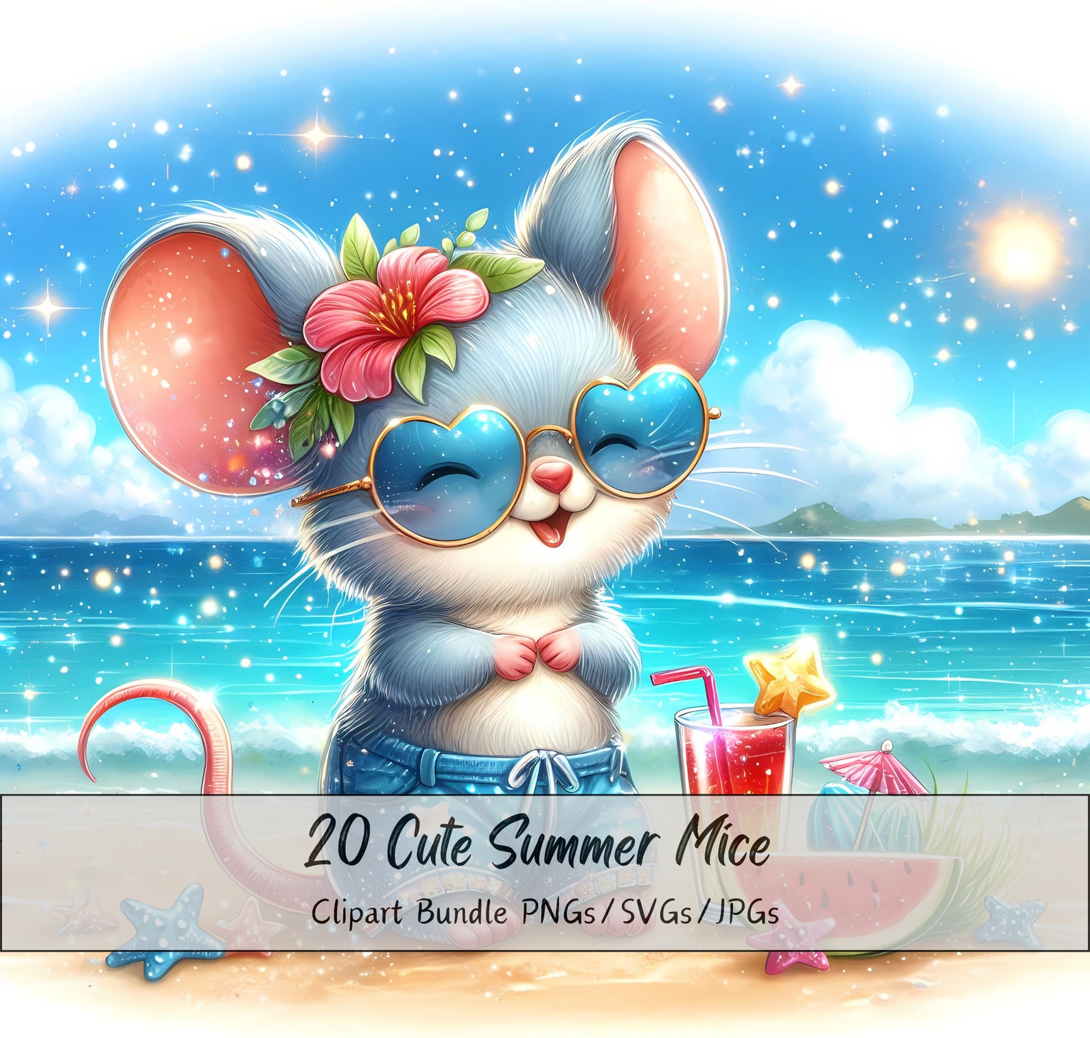 Cute Summer Mouse Clipart Bundle, Watercolor Mice Clip Art Images, High ...