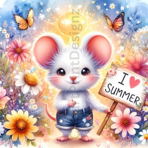 Cute Summer Animals Holding Signs Clipart Bundle, Watercolor Sun Clip ...