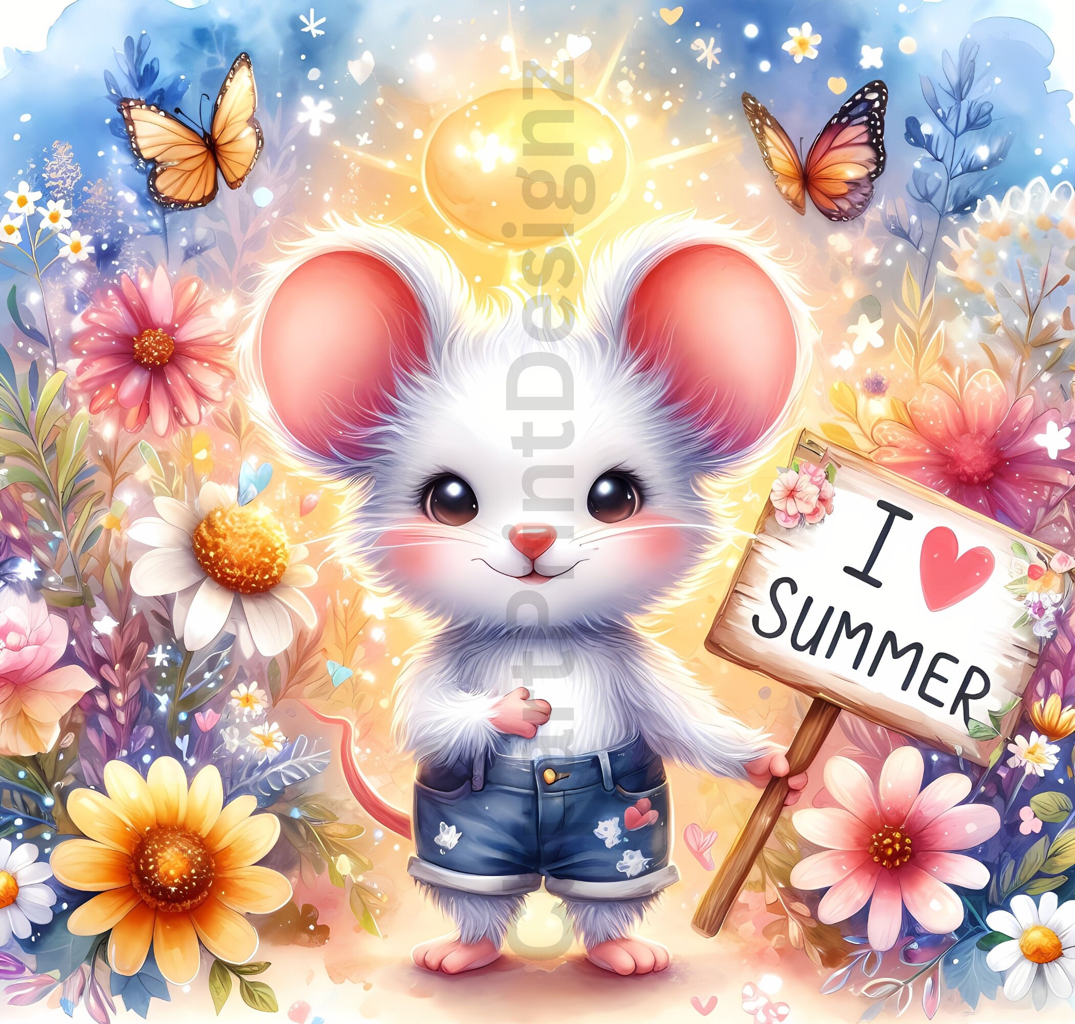 Cute Summer Animals Holding Signs Clipart Bundle, Watercolor Sun Clip ...