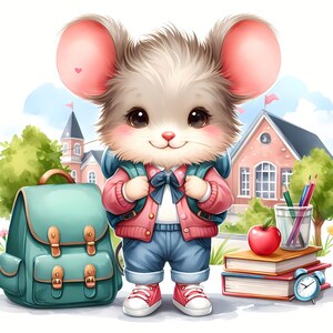 Cute Back to School Mouse Clipart Bundle, Watercolor Mice Clip Art ...