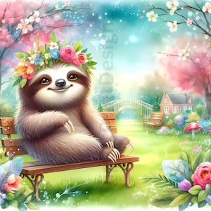 Cute Spring Sloths Clipart Bundle, Watercolor Clip Art Images, High ...