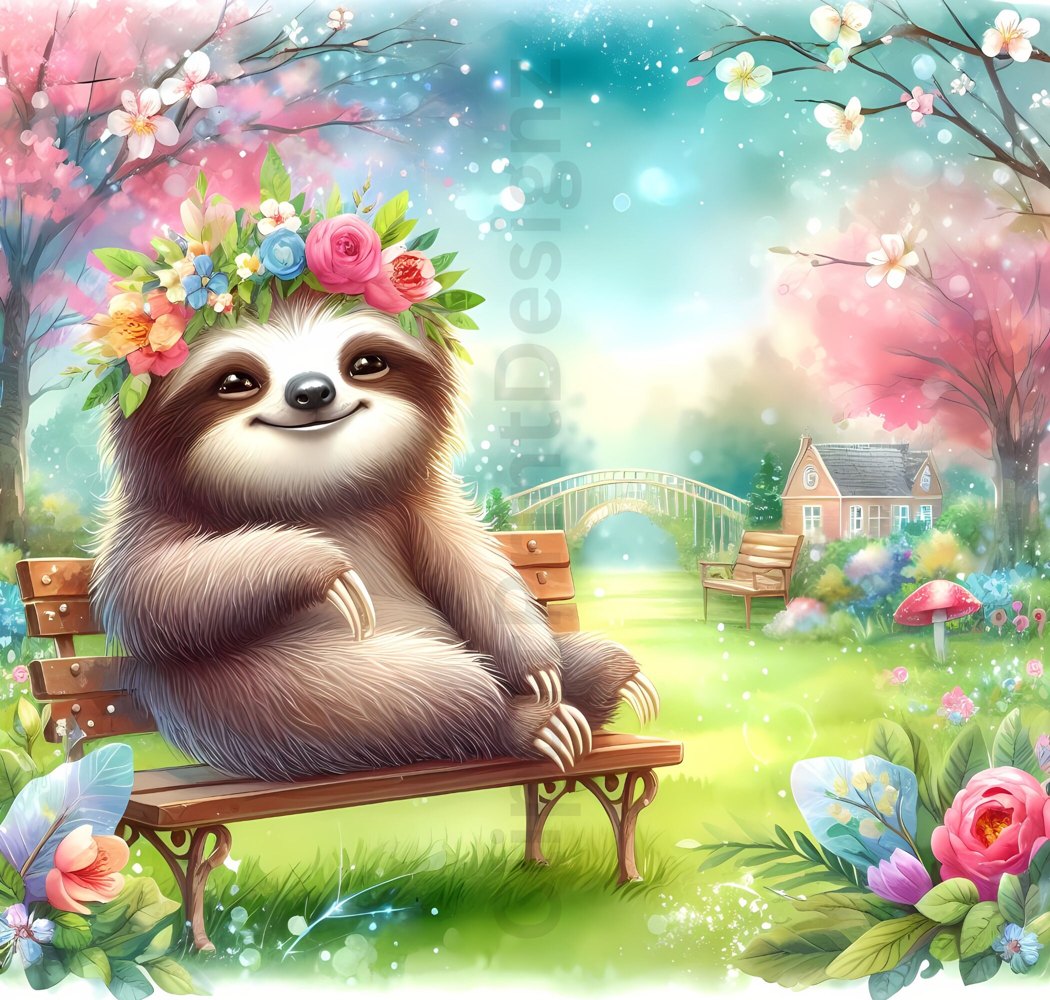 Cute Spring Sloths Clipart Bundle, Watercolor Clip Art Images, High ...