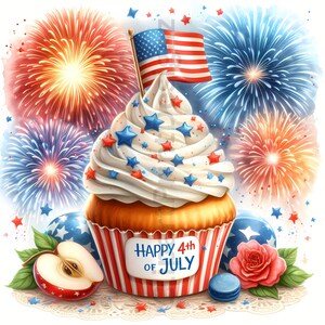 4th July Cupcakes Clipart Bundle, Watercolor Patriotic Files, High ...