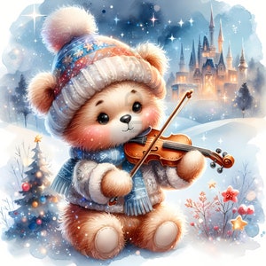 Cute Winter Teddy Bear Clipart Bundle, Festive Watercolor Clip Art ...