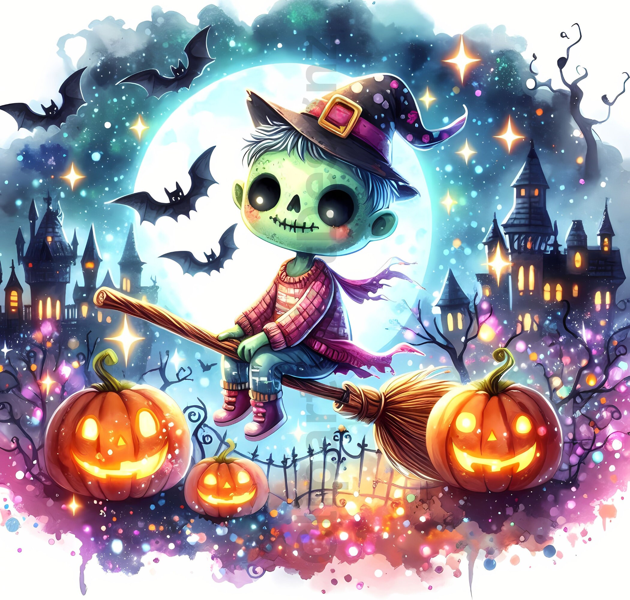 Cute Halloween Zombies Clipart Bundle, Watercolor Zombies Clip Art ...