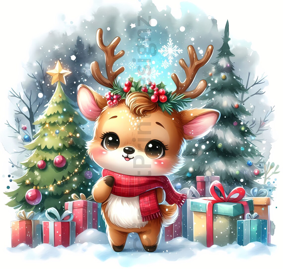 Cute Christmas Reindeers Clipart Bundle, Xmas Reindeer Clip Art Images ...