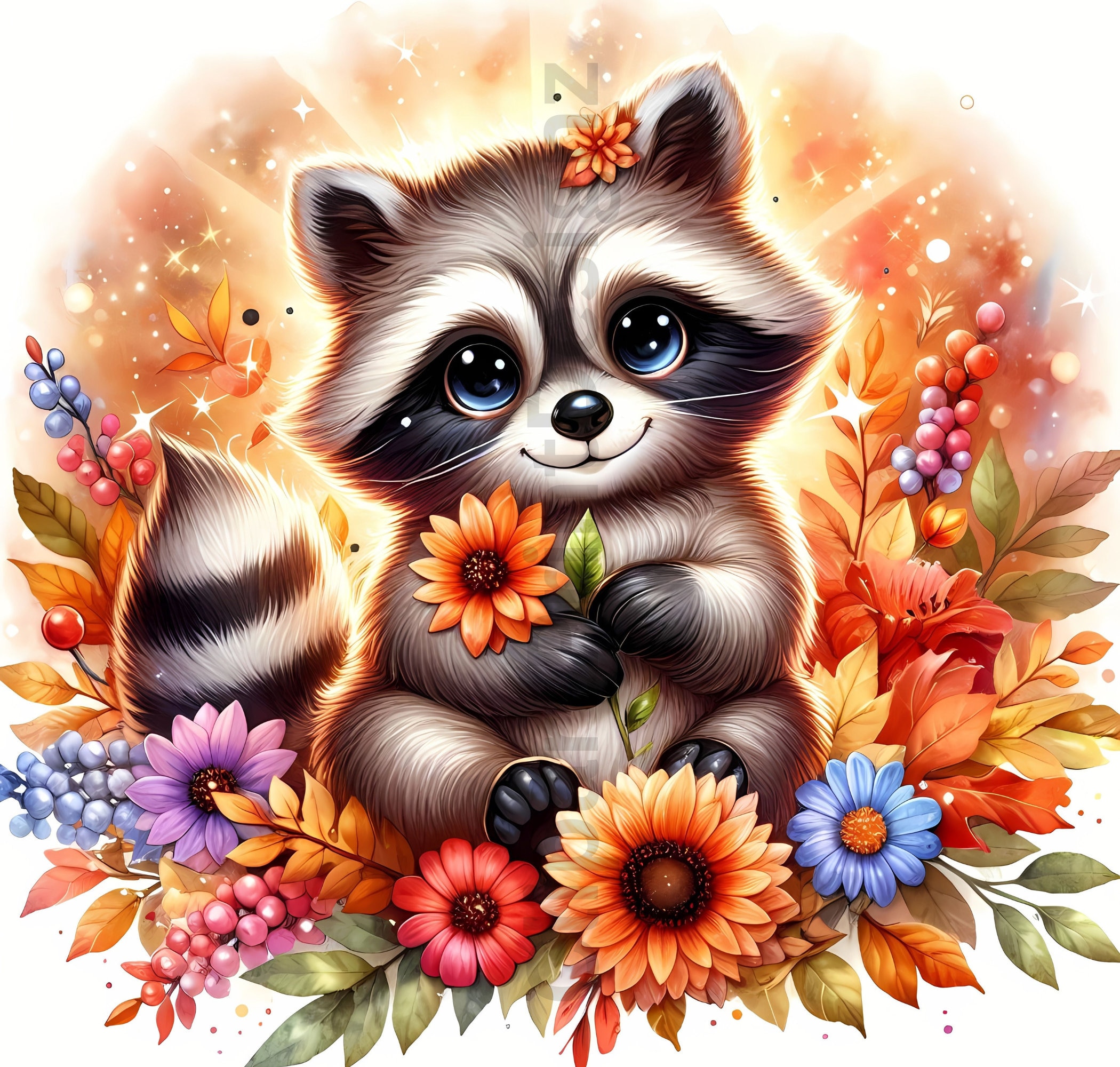 Cute Fall Raccoons Clipart Bundle, Watercolor Autumn Raccoon Clip Art ...