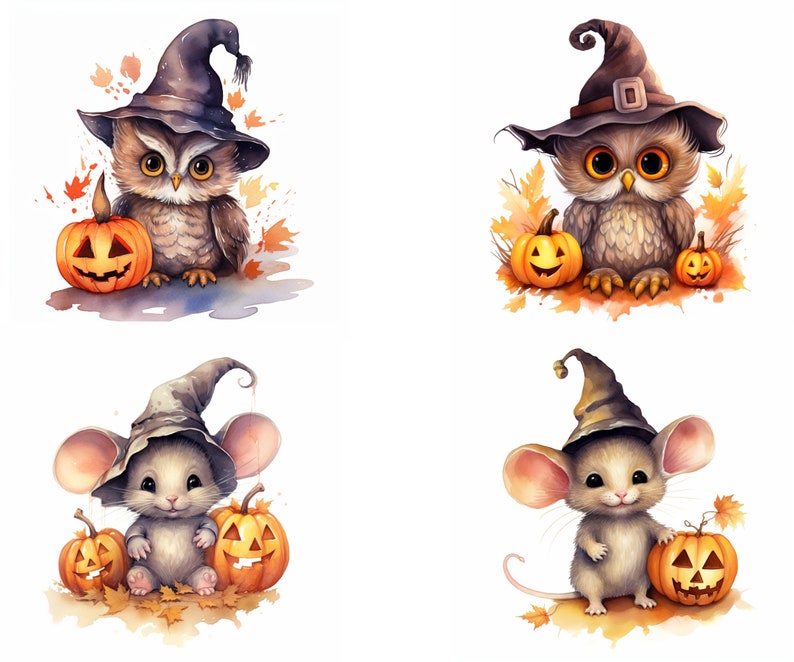 Watercolor Halloween Animal Clipart Bundle, 20 Cute Halloween Images ...