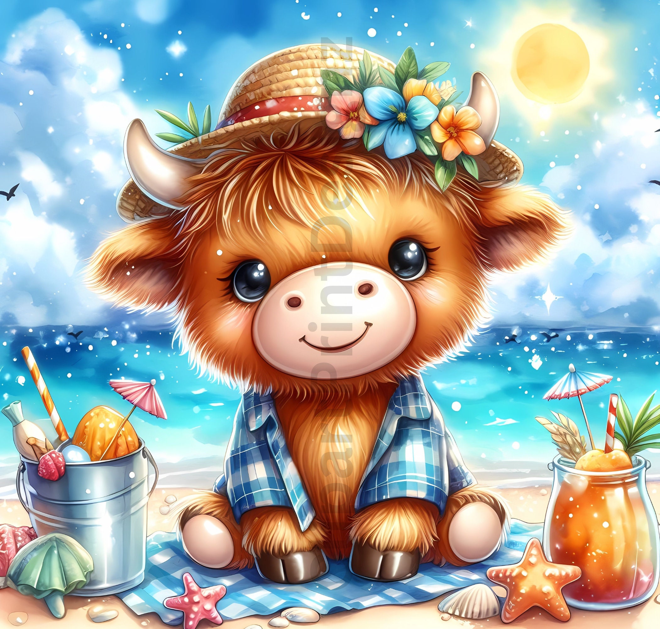 Cute Summer Animals on Beach Clipart Bundle, Watercolor Summer Clip Art ...