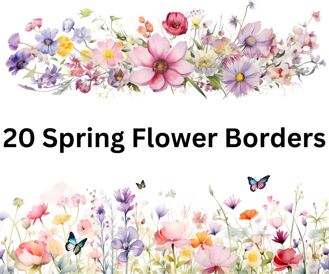Watercolor Spring Flower Borders, Clipart Bundle, 20 High Quality Pngs ...