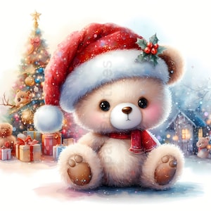 Cute Watercolor Christmas Teddy Bear, 20 High Quality Pngs/jpgs/svgs ...