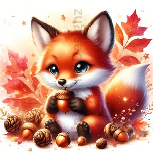 Cute Fall Foxes Clipart Bundle, Watercolor Autumn Fox Clip Art Images ...