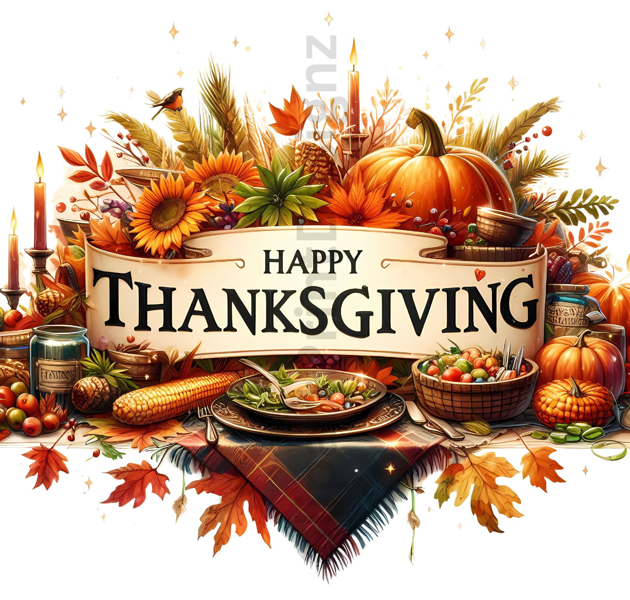 Happy Thanksgiving Banners Clipart Bundle, Watercolor Clip Art Images ...