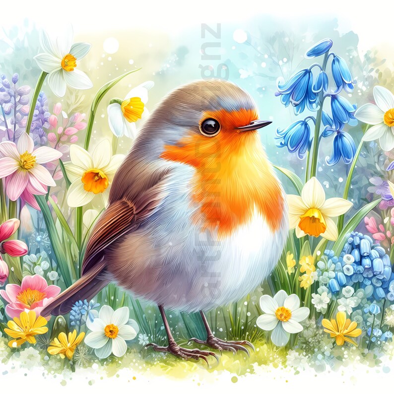 Cute Spring Robins Clipart Bundle, Watercolor Clip Art Images, 20 High ...