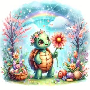 Cute Spring Turtles Clipart Bundle, Watercolor Clip Art Images, 20 High ...