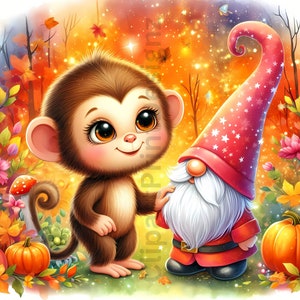 Cute Fall Monkeys Clipart Bundle, Watercolor Monkey Clip Art Images, High Quality Animals Files ...