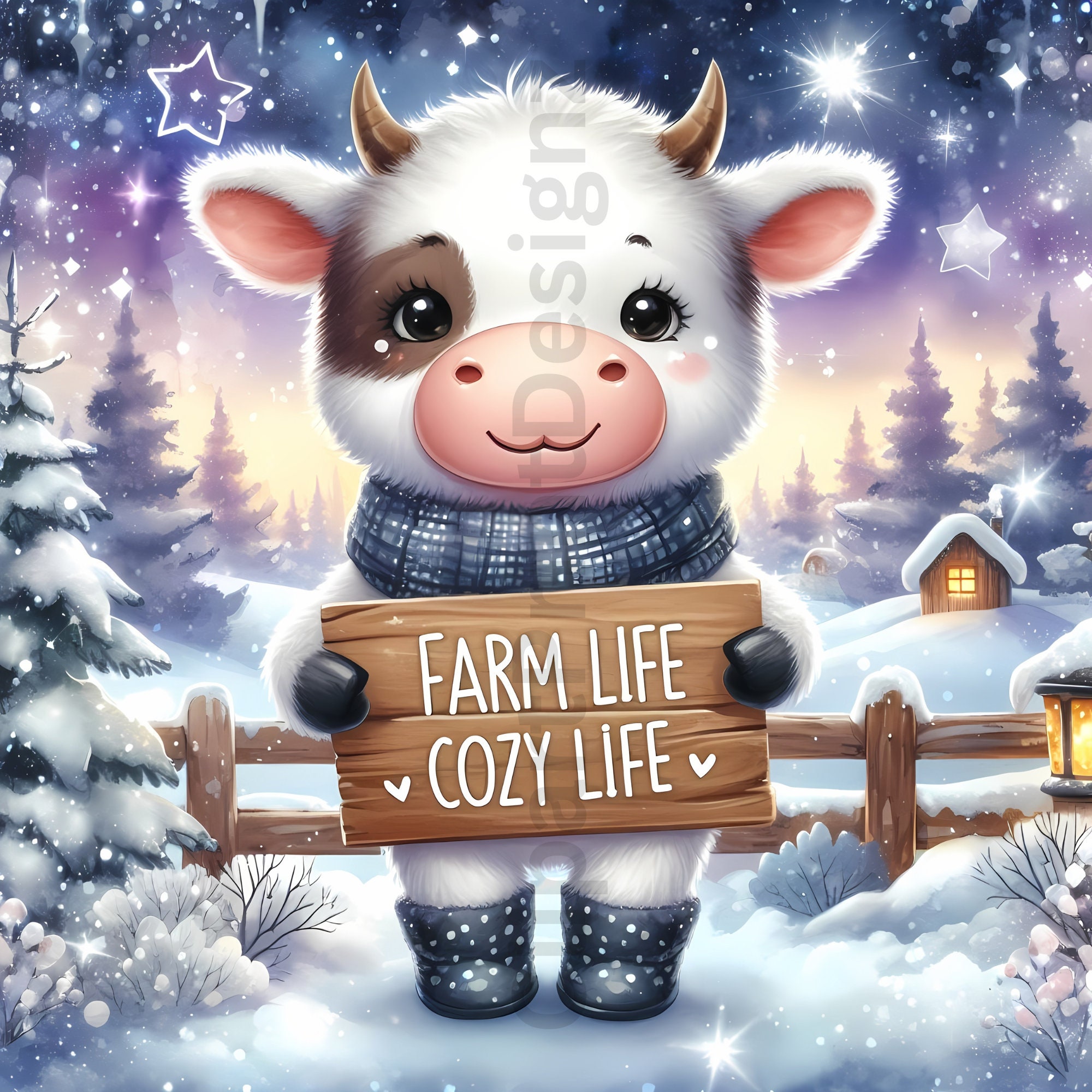 Cute Winter Farm Animals Clipart Bundle, Festive Watercolor Clip Art ...
