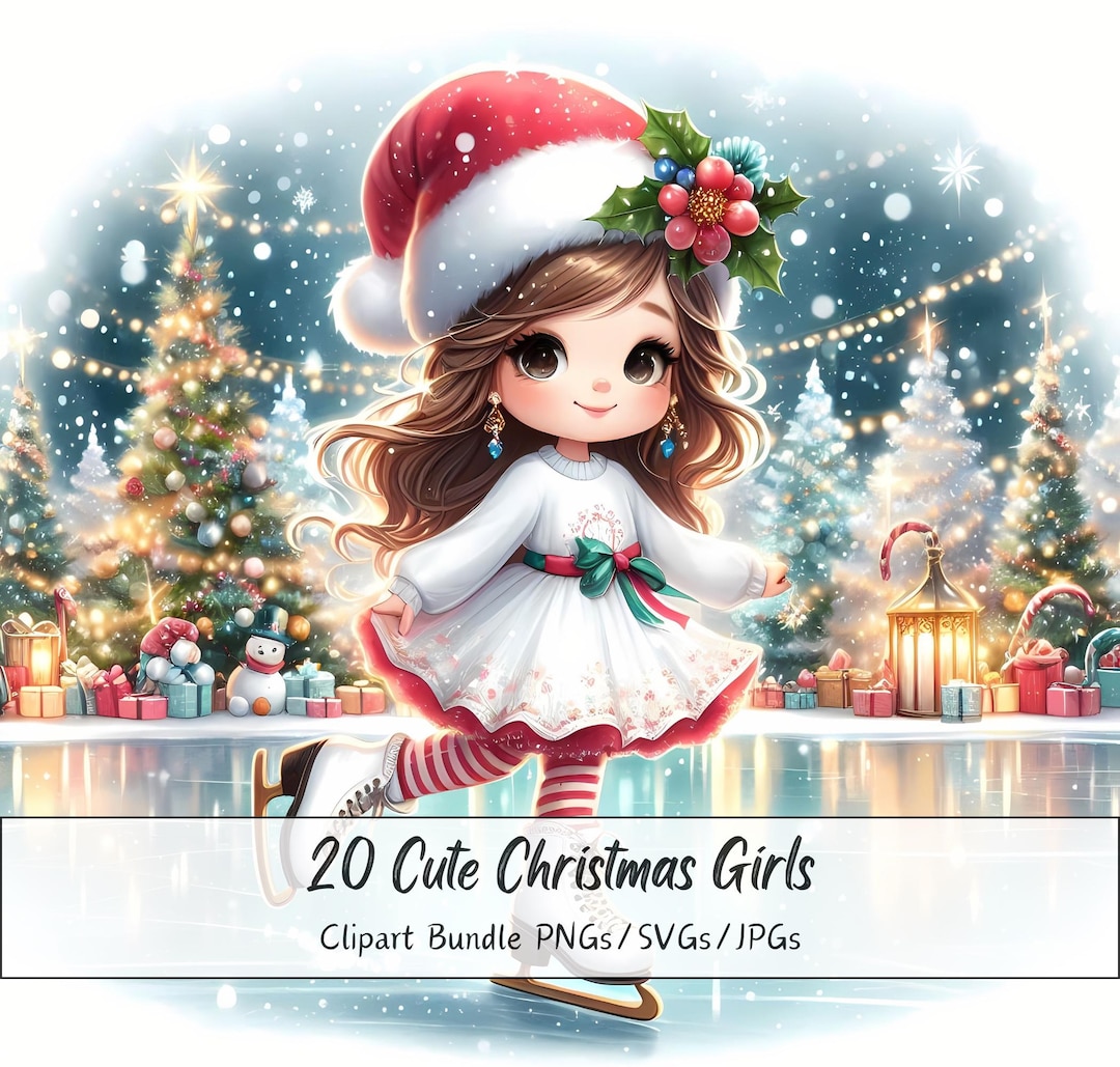 Cute Christmas Girls Clipart Bundle, Xmas Girl Clip Art Images ...
