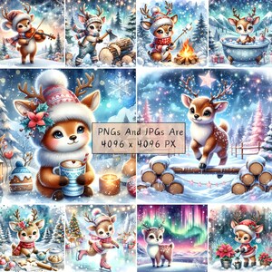 Cute Winter Reindeers Clipart Bundle, Festive Watercolor Clip Art ...