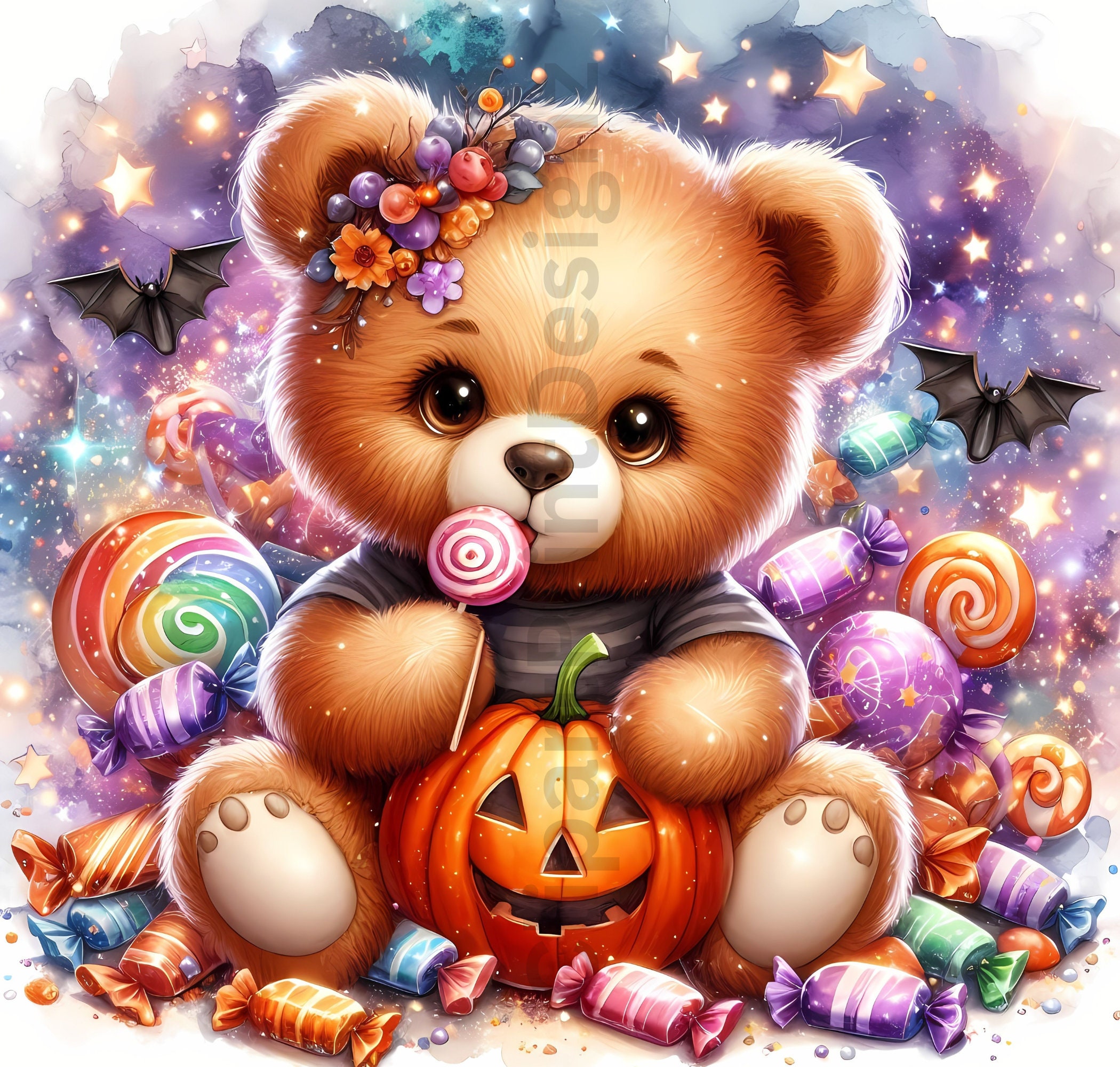 Cute Halloween Teddy Bears Clipart Bundle, Watercolor Bear Clip Art ...
