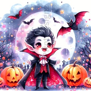 Cute Halloween Vampires Clipart Bundle, Watercolor Vampire Clip Art ...