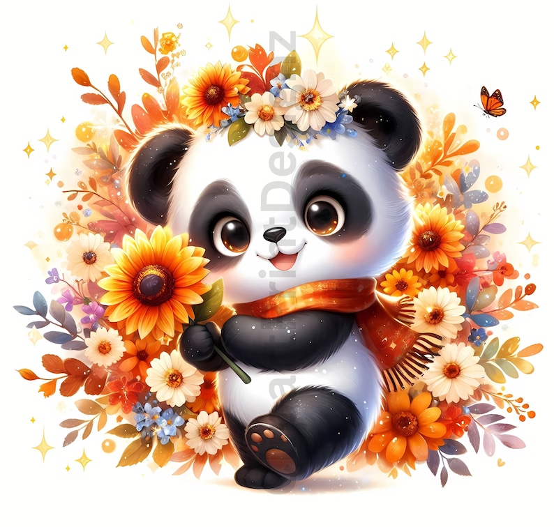 Cute Fall Pandas Clipart Bundle, Watercolor Panda Clip Art Images, High ...