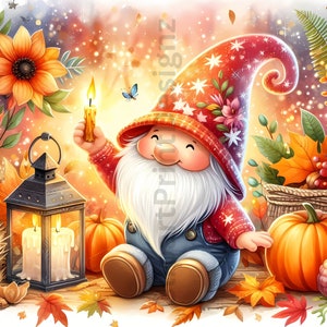 Cute Fall Gnomes Clipart Bundle, Watercolor Gnome Clip Art Images, High ...