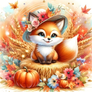 Cute Fall Foxes Clipart Bundle, Watercolor Autumn Fox Clip Art Images ...