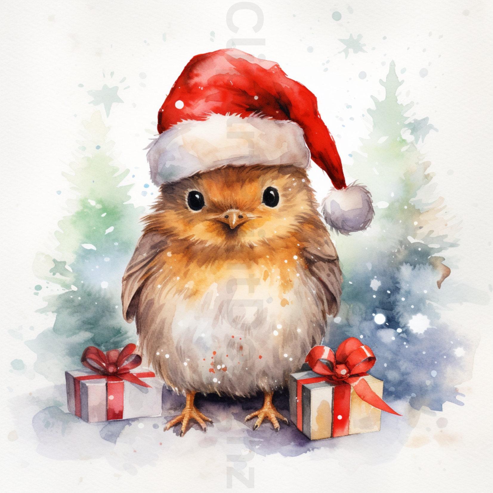 12 Cute Watercolor Christmas Robins, Christmas Clipart Bundle, 12 Baby ...