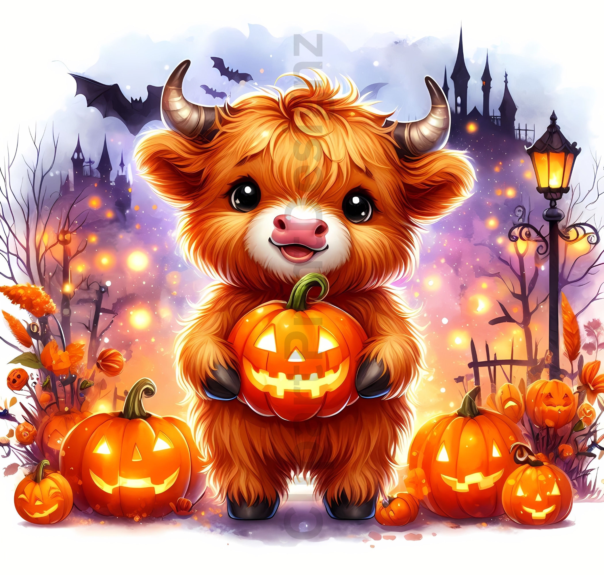 Cute Halloween Highland Cows Clipart Bundle, Watercolor Cow Clip Art ...