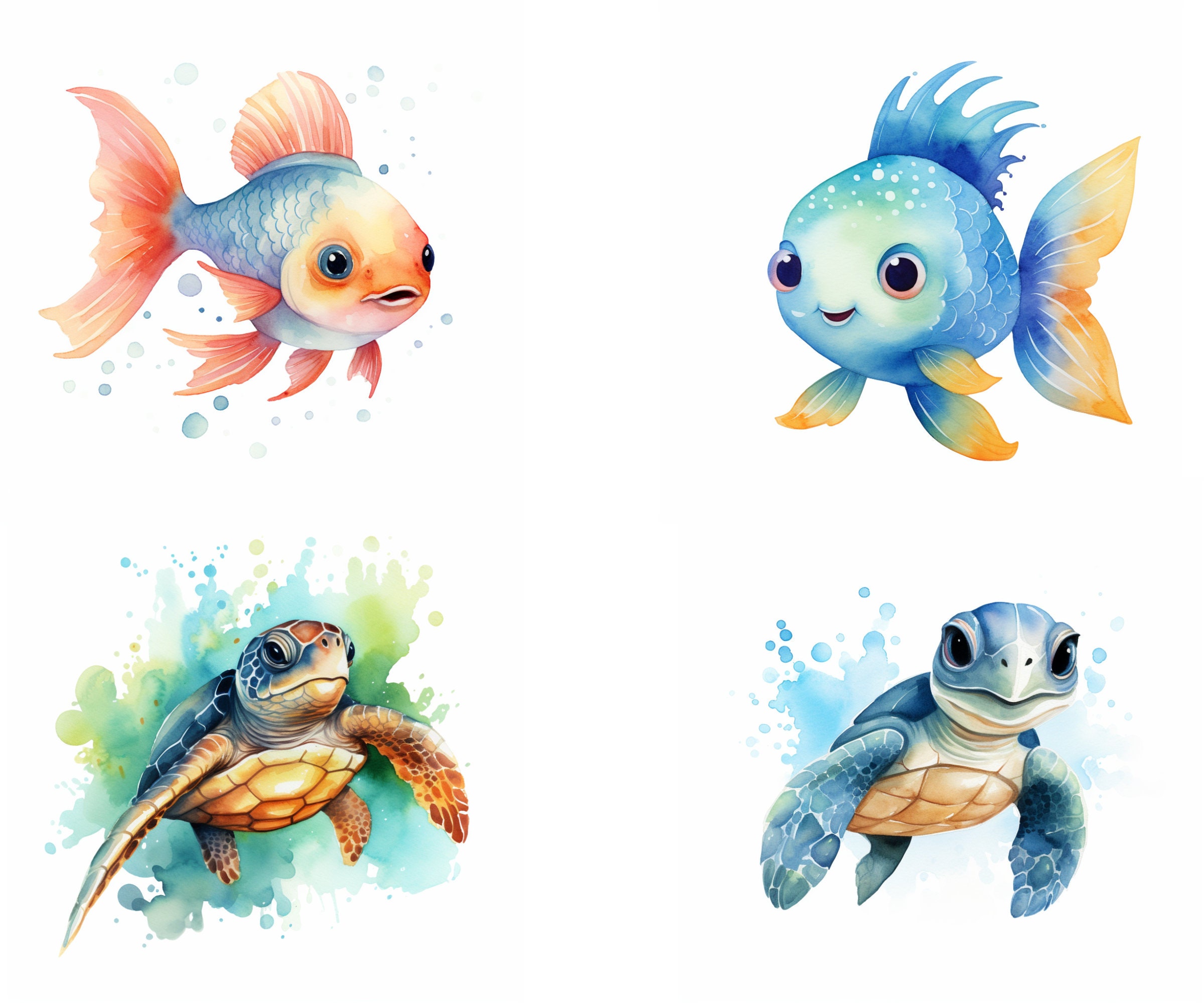Watercolor Ocean Animals Clipart Bundle 20 Cute Sea Animals - Etsy