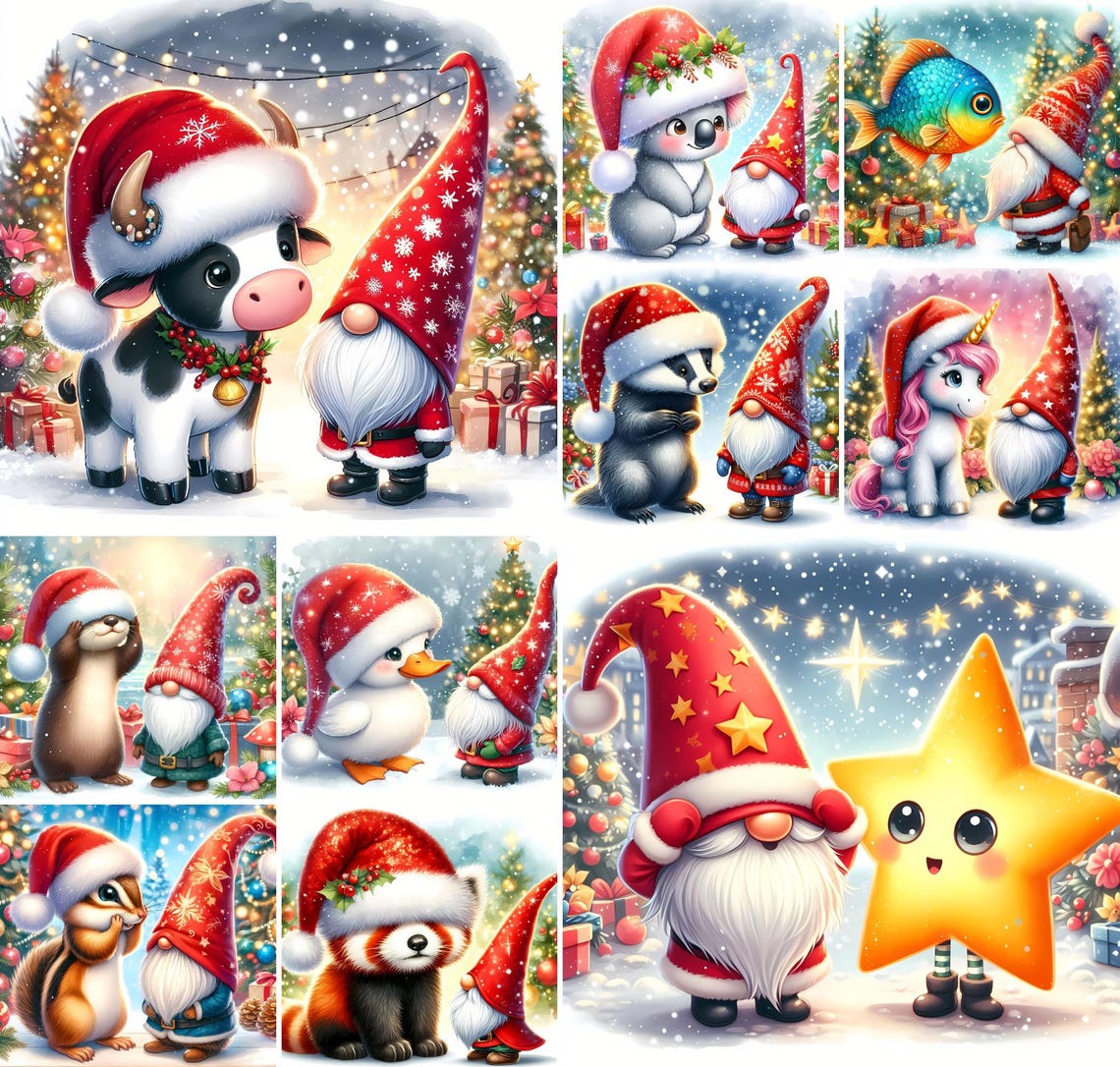 Cute Christmas Creatures and Gnomes Clipart Bundle, Xmas Clip Art ...