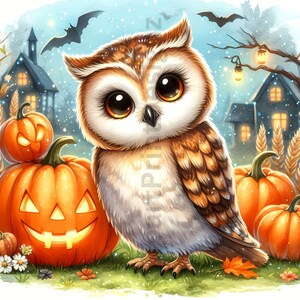 Cute Halloween Owls Clipart Bundle, Watercolor Owl Clip Art Images ...