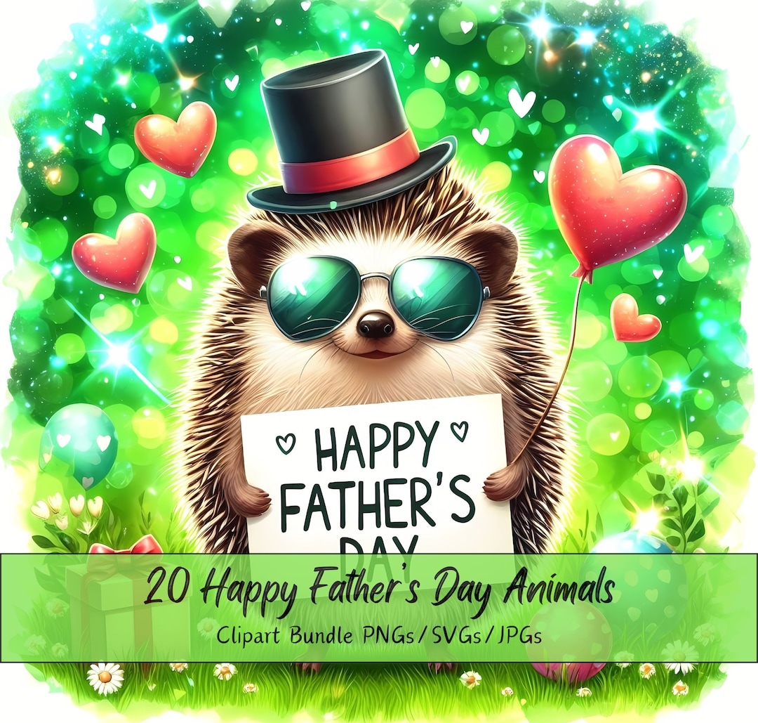 Happy Father's Day Animals Clipart Bundle, Watercolor Clip Art Images ...