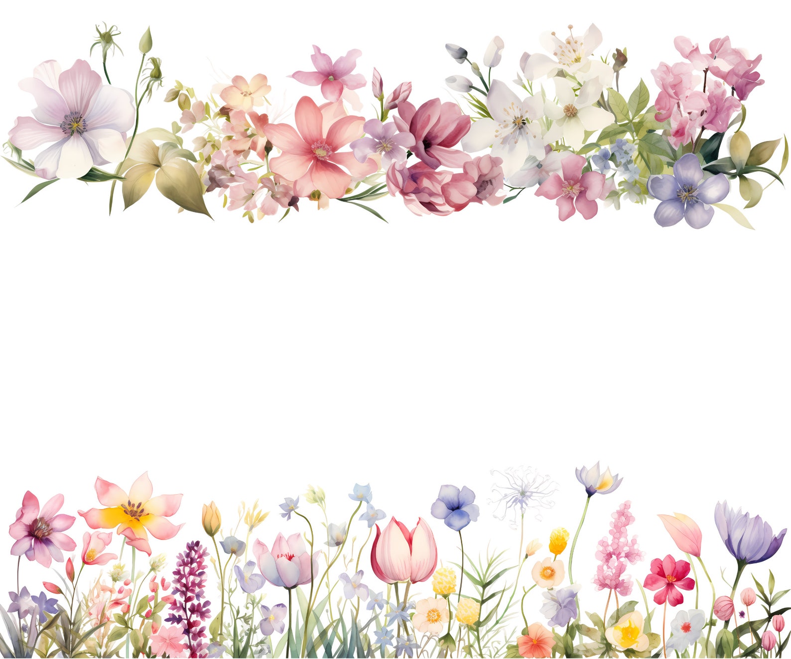 Watercolor Spring Flower Borders, Clipart Bundle, 20 High Quality Pngs ...