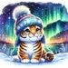 Cute Winter Tiger Clipart Bundle, Festive Watercolor Clip Art Images ...