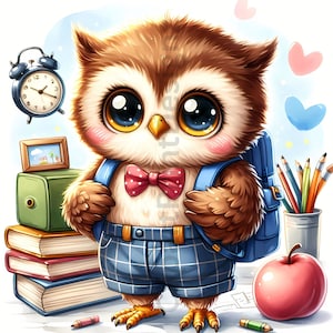 Cute Back to School Owls Clipart Bundle, Watercolor Owl Clip Art Images ...