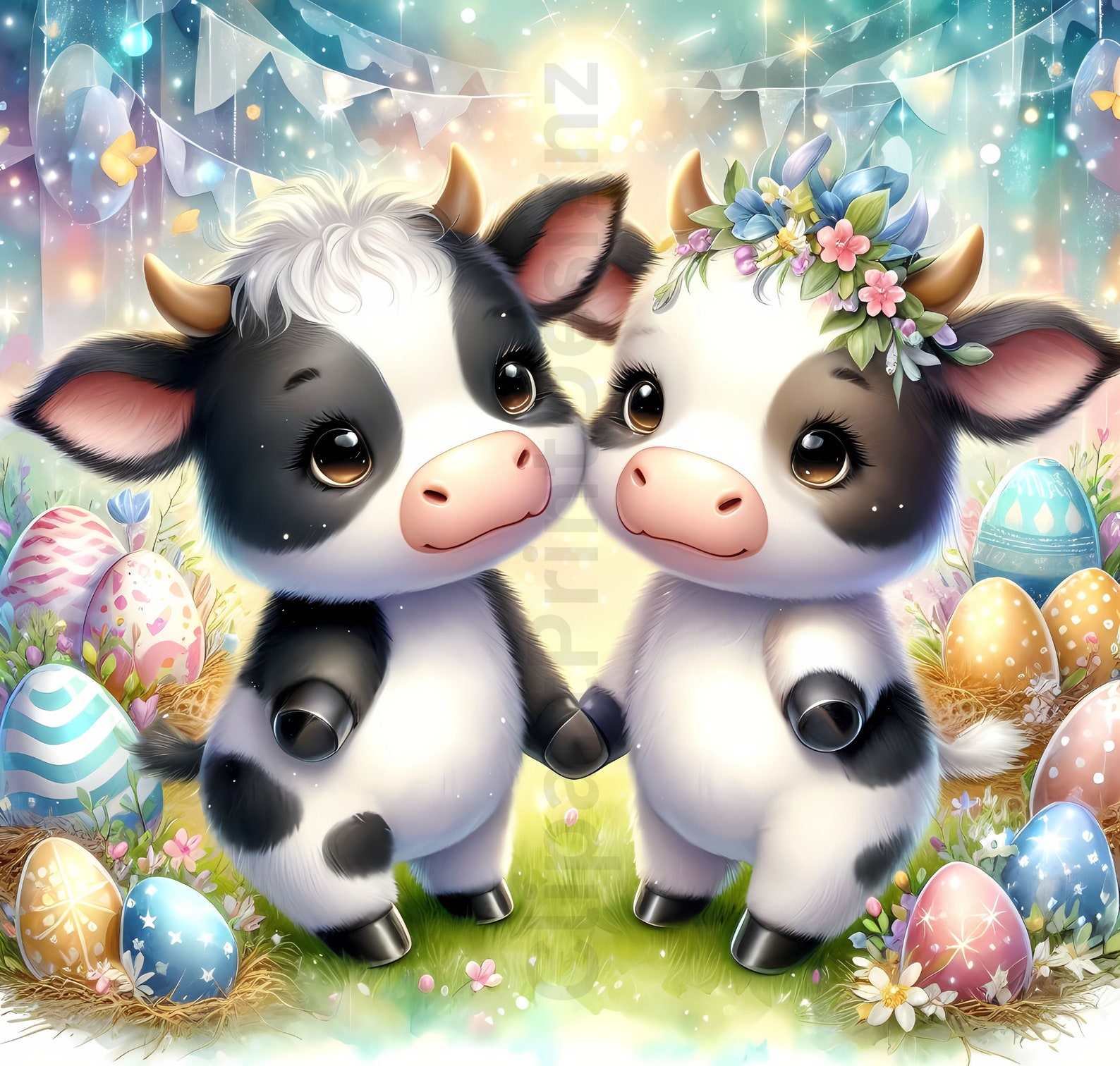 Cute Easter Cows Clipart, Funny Watercolor Animal Images, High Quality ...