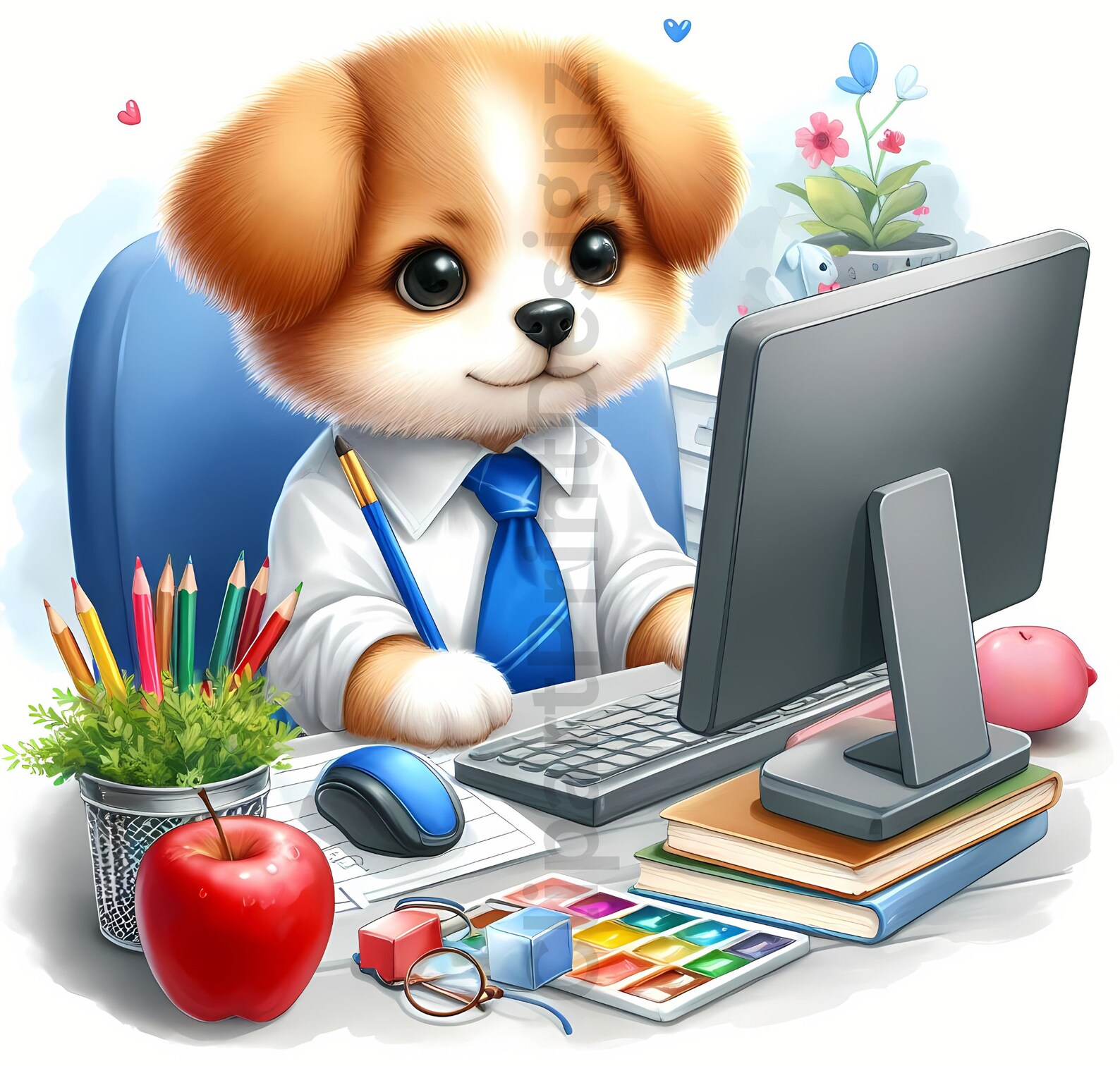 Cute Back to School Dogs Clipart Bundle, Watercolor Dog Clip Art Images ...