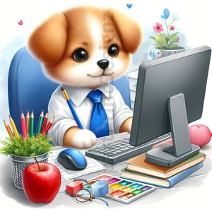 Cute Back to School Dogs Clipart Bundle, Watercolor Dog Clip Art Images ...