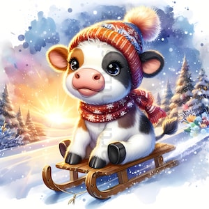 Cute Winter Cow Clipart Bundle, Festive Watercolor Clip Art Images, 20 ...