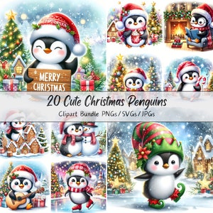 Cute Christmas Penguins Clipart Bundle, Xmas Penguin Clip Art Images ...