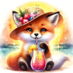 Cute Summer Foxes Clipart Bundle, Watercolor Fox Clip Art Images, High ...