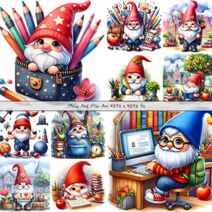 Cute Back to School Gnomes Clipart Bundle, Watercolor Gnome Clip Art ...