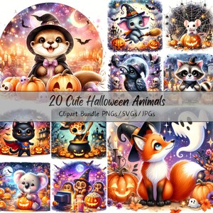 Cute Halloween Animals Clipart Bundle, Watercolor Clip Art Images, High ...
